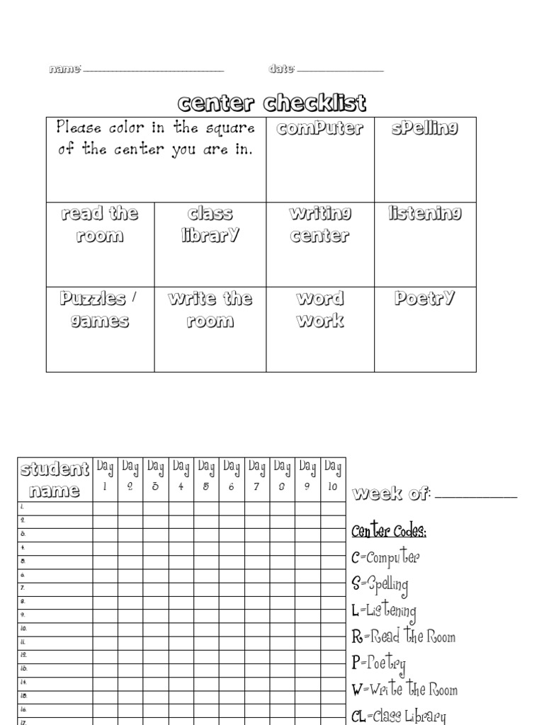 Center Checklist for Student Activities | PDF