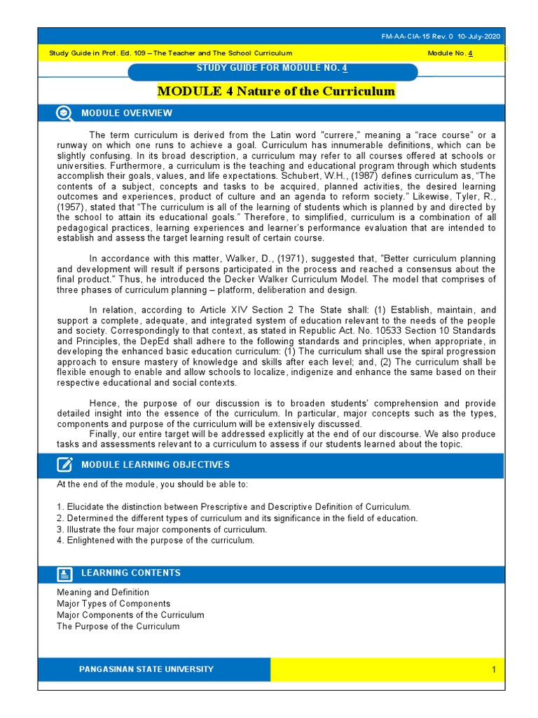 Module 4 ProfEd 109 | Download Free PDF | Curriculum | Teachers