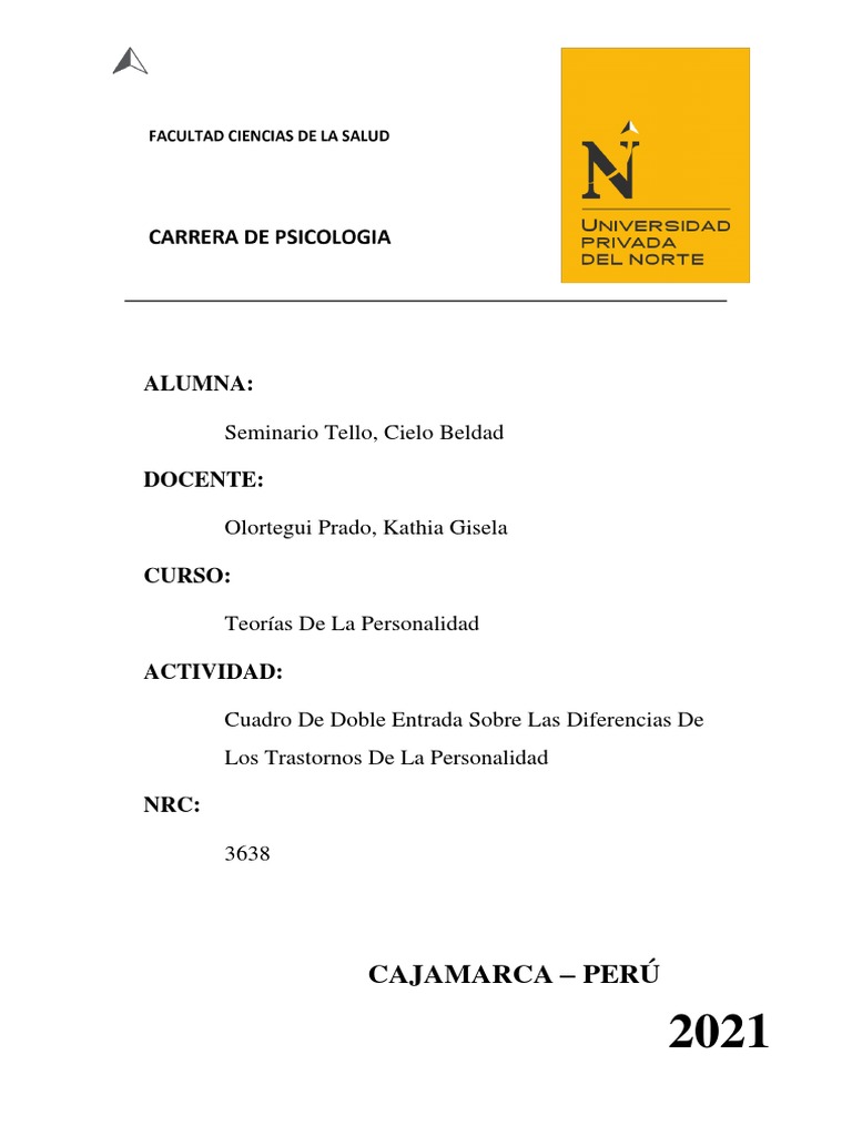 Cuadro de Doble Entrada Sobre Los Transtornos de La Personalidad | PDF ...