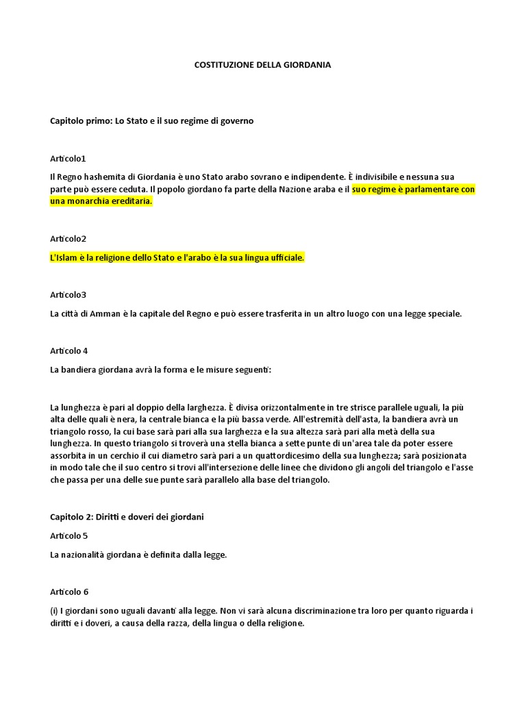 Costituzione Della Giordania | PDF