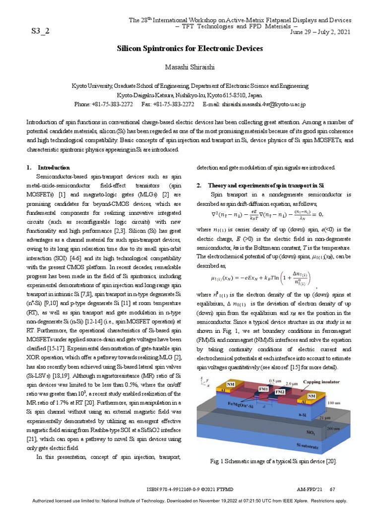 Silicon Spintronics For Electronic Devices | PDF