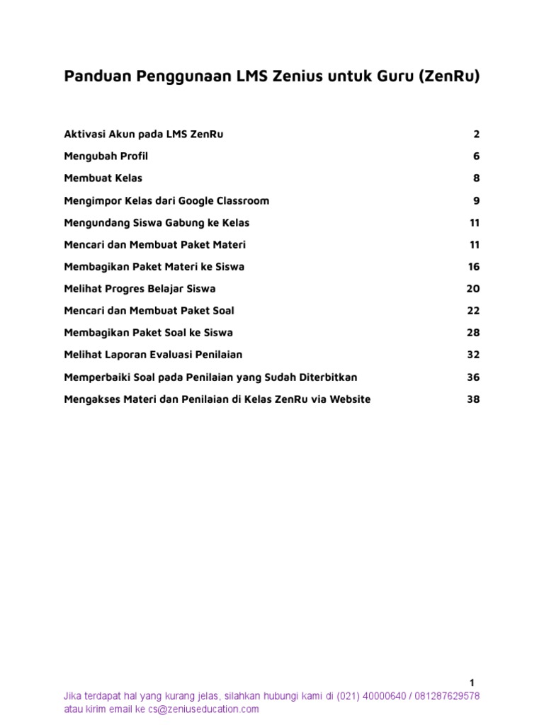 Panduan Penggunaan LMS Zenius Untuk Guru (ZenRu) | PDF