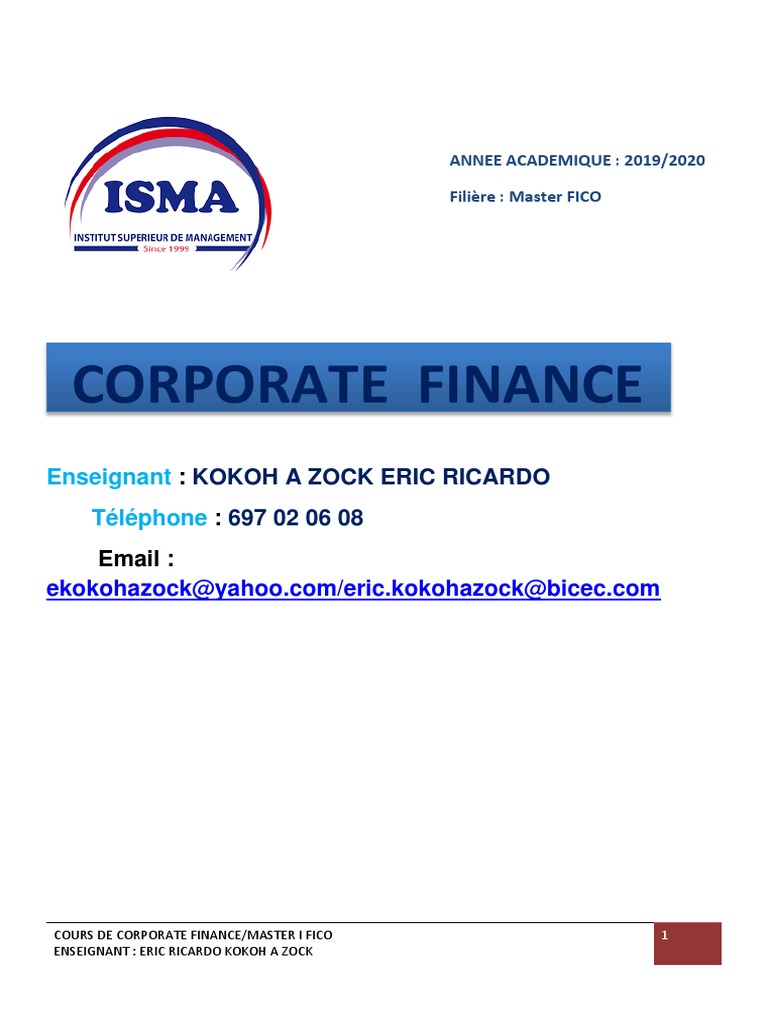 Cours de Corporate Finance - Master FICO | PDF | Prêts | Capitaux propres