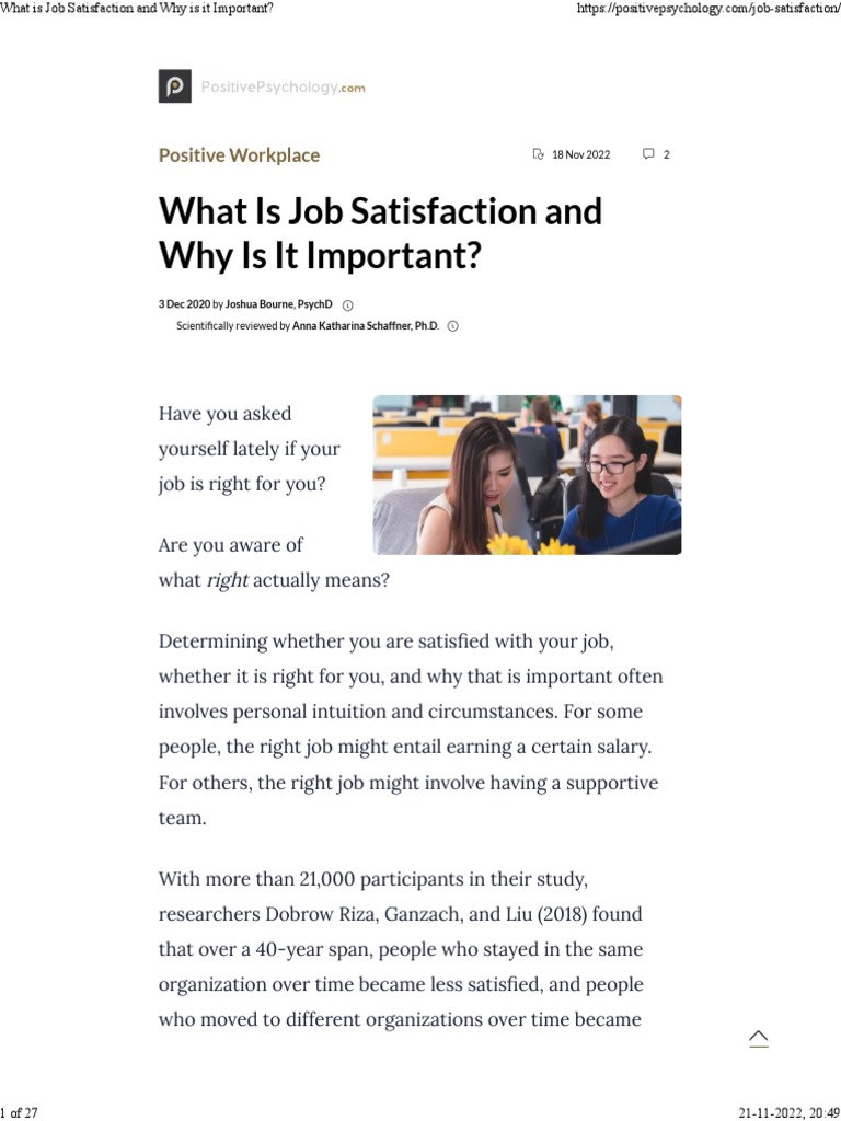 What Is Job Satisfaction and Why Is It Important | PDF | Job ...