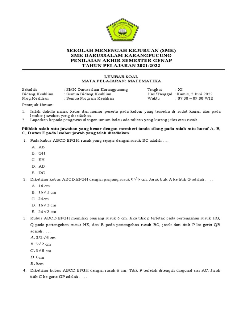 Soal Pas Genap 2122 | PDF | Seni