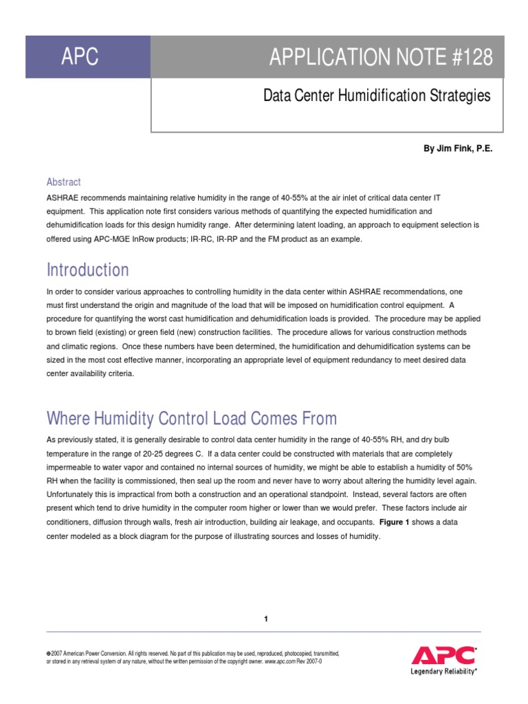 Apc Data Center Humidification Strategies Pdf