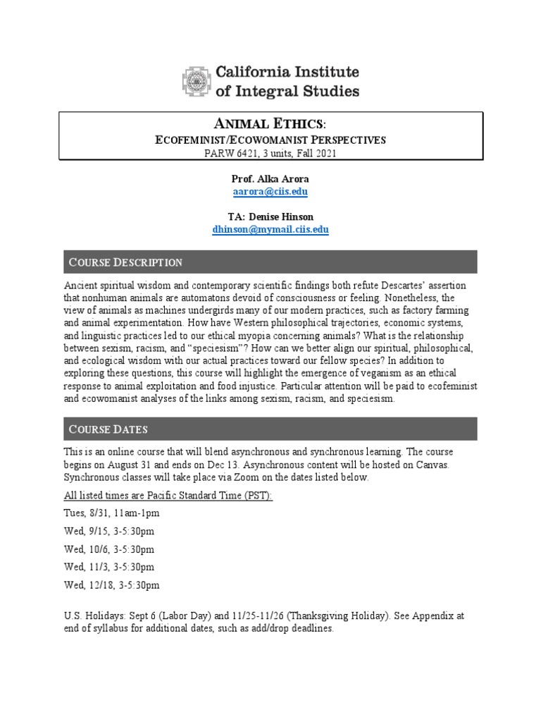 Animal Ethics Syllabus PDF Version 2021 | PDF