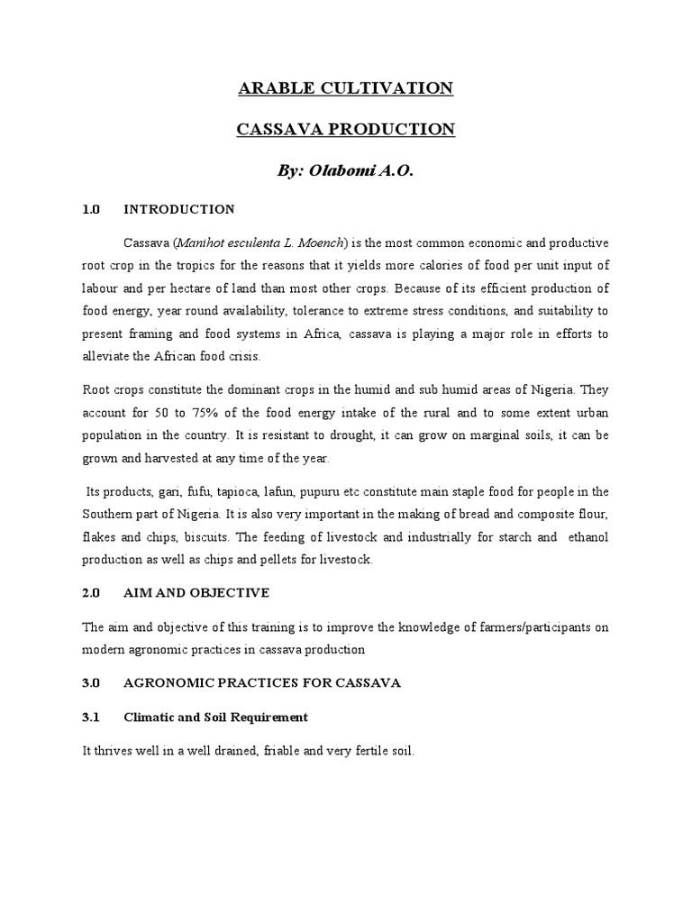 ARABLE CULTIVATION Cassava Production | PDF | Herbicide | Weed
