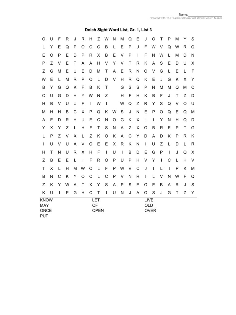 Dolch Word Search GR 1 List 3 | PDF | Foreign Language Studies