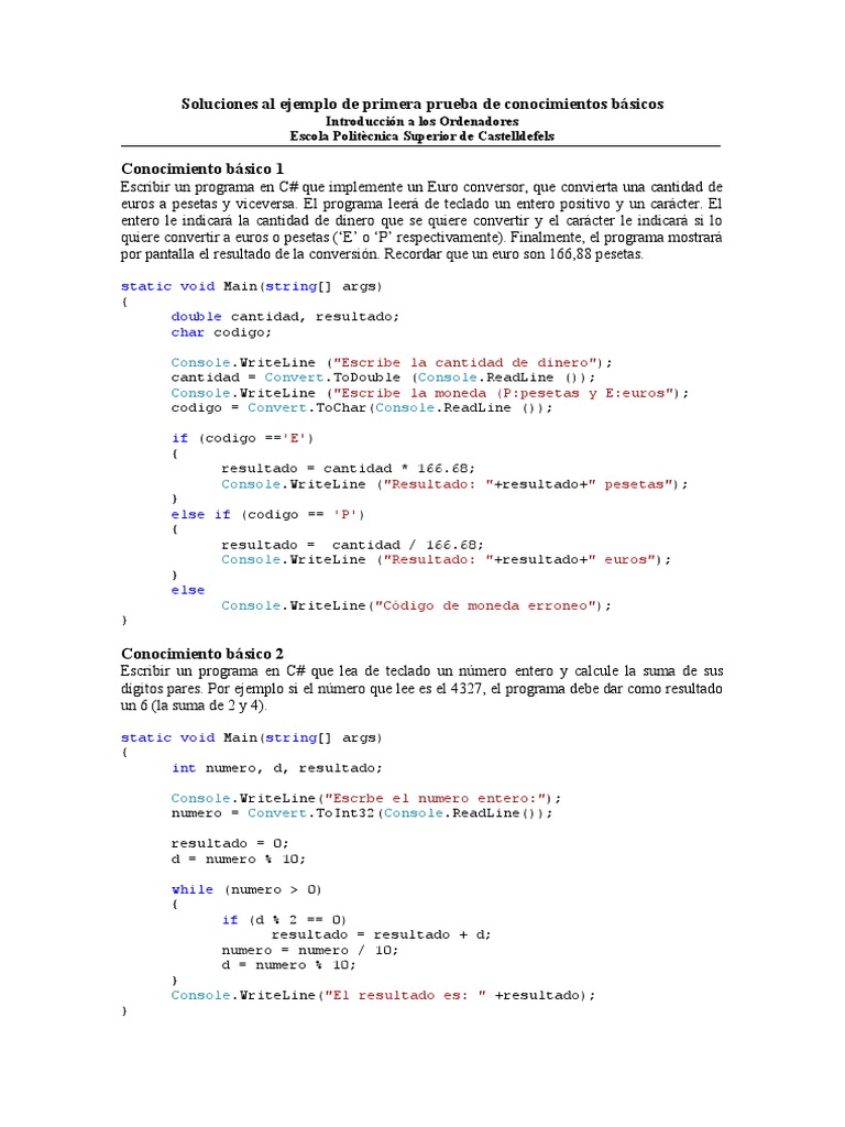 Sol Ejemplo Primera Prueba | Descargar gratis PDF | Estructura de datos de matriz | C Sharp ...