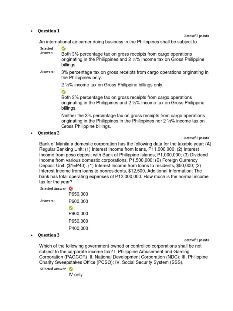 Income Tax Quiz 3 and Quiz 4 Answers PDF | PDF | Taxes | Employment