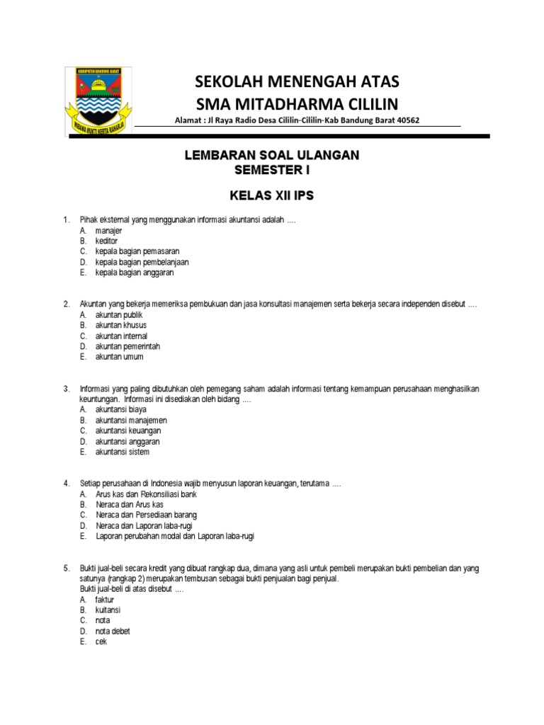 Lembaran Soal Ulangan Kelas Xii 2021 | PDF