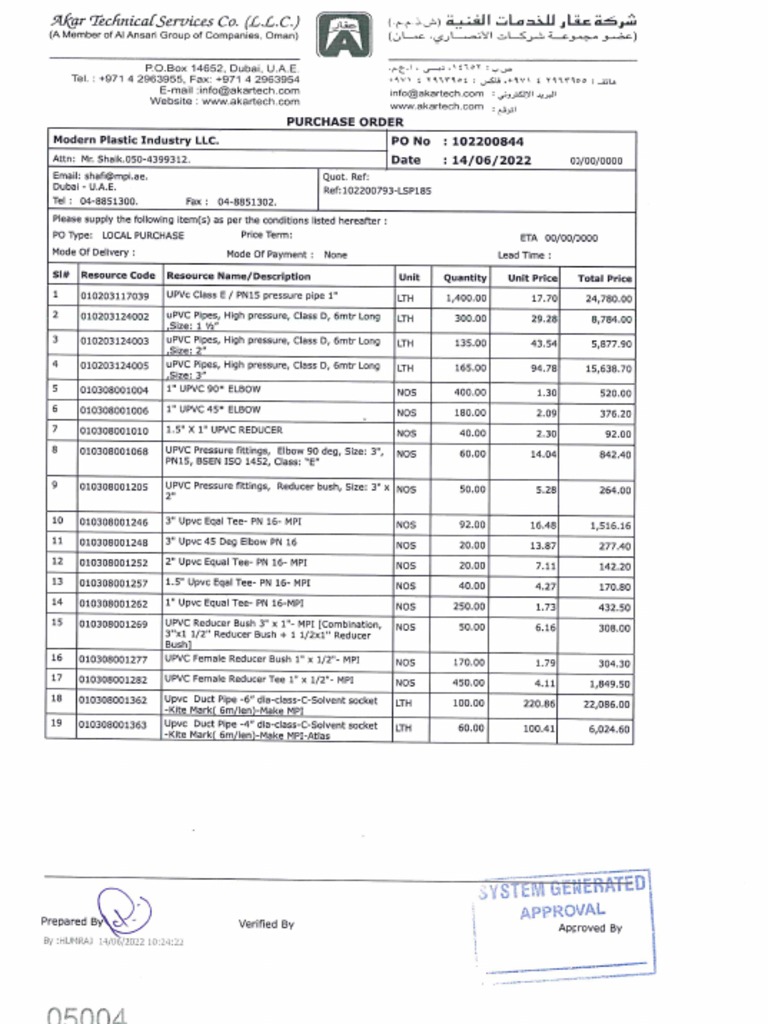 LPO - 102200844 - Modern Plastic Industry LLC | PDF LPO - 102200844 - Modern Plastic Industry LLC | PDF