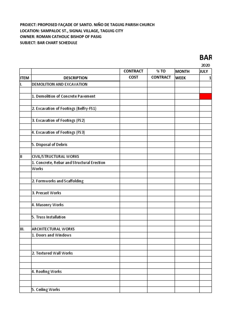 Bar Chart Schedule Pdf Precast Concrete Concrete