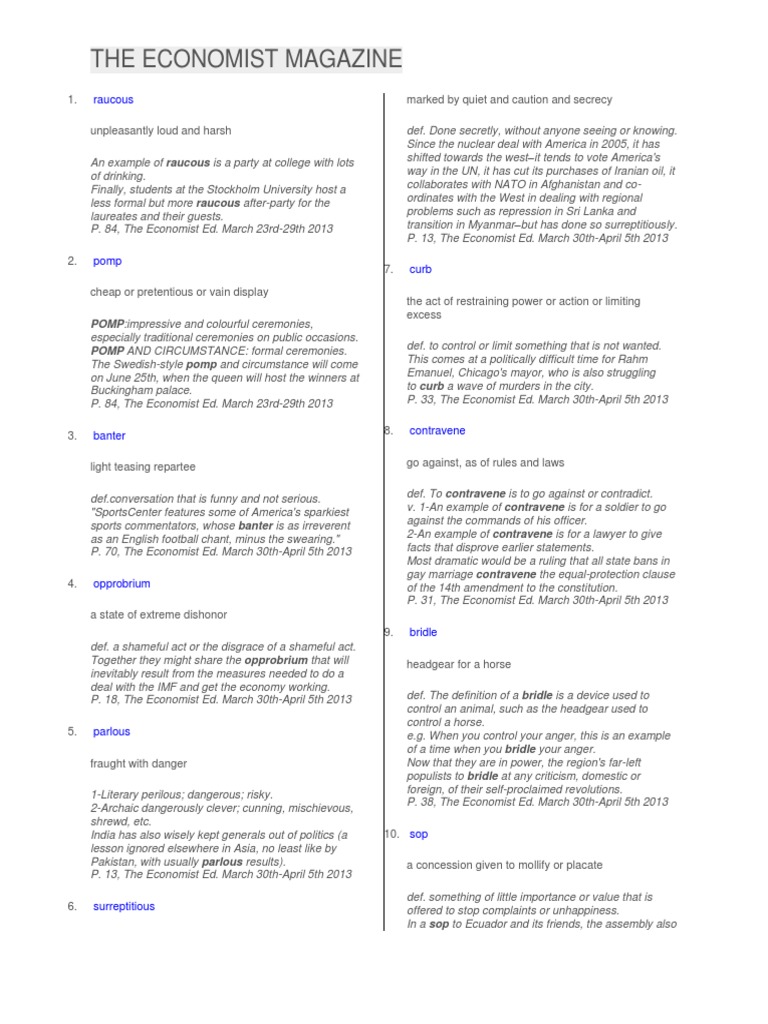 Economist Magazine Vocabulary | PDF | Electronvolt | Barrage (Artillery)