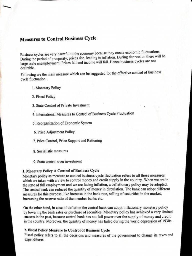 Measures To Control Business Cycle | PDF