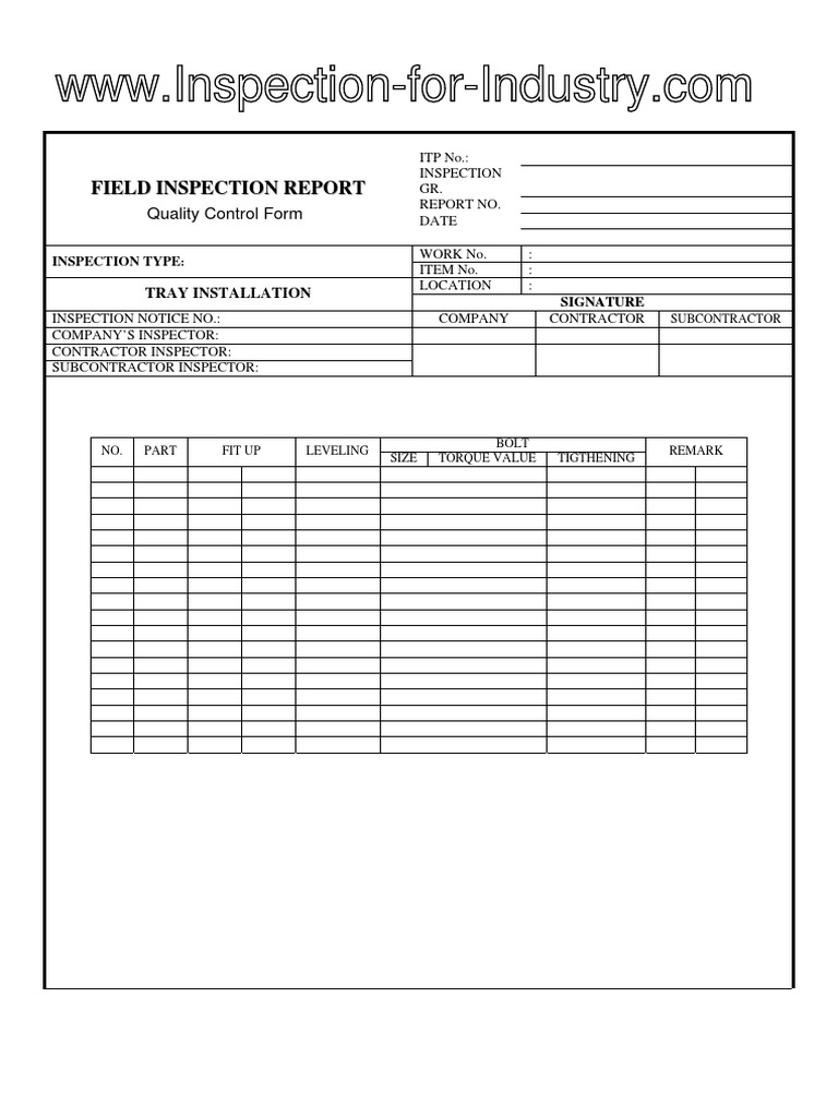 Tray Installation Quality Control and Inspection Report Form | PDF