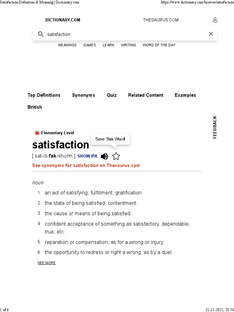 Satisfaction Definition & Meaning | PDF | Happiness