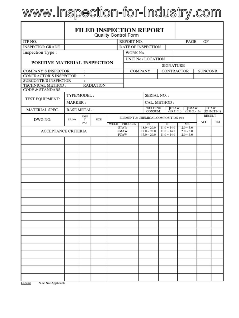 Positive Material Inspection Quality Control Report Form | PDF