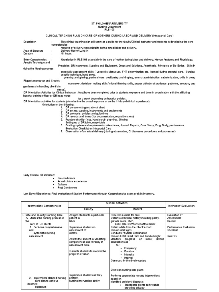 Clinical Teaching Plan | PDF | Childbirth | Nursing