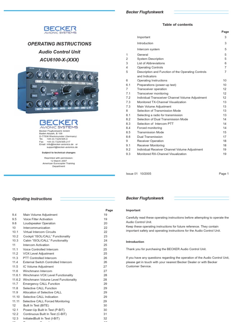 Becker 6100 Operators Manual | PDF