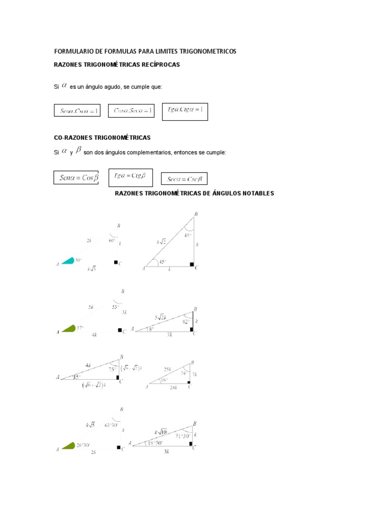 Fórmulas para Límites Trigonométricos | PDF | Métodos y materiales de ...