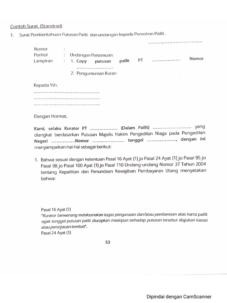 Pemberitahuan Putusan Pailit Dan Undangan Kepada Pemohon Pailit | PDF