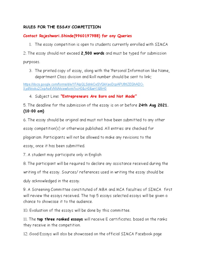 4 - Rules and Regulations For Essay Competition | PDF | Career & Growth