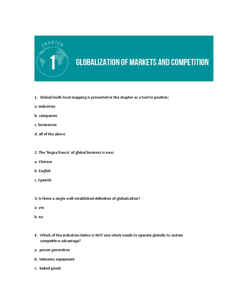 Chapter 1 MCQs | PDF | Globalization | Multinational Corporation
