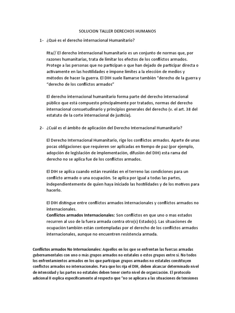 Solucion Taller Derechos Humanos | PDF | Ley humanitaria internacional | Justicia