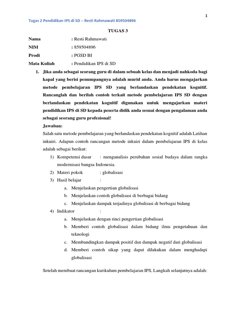 Resti Rahmawati - 859504896 - Tugas 3 Pendidikan Ips Di SD | PDF