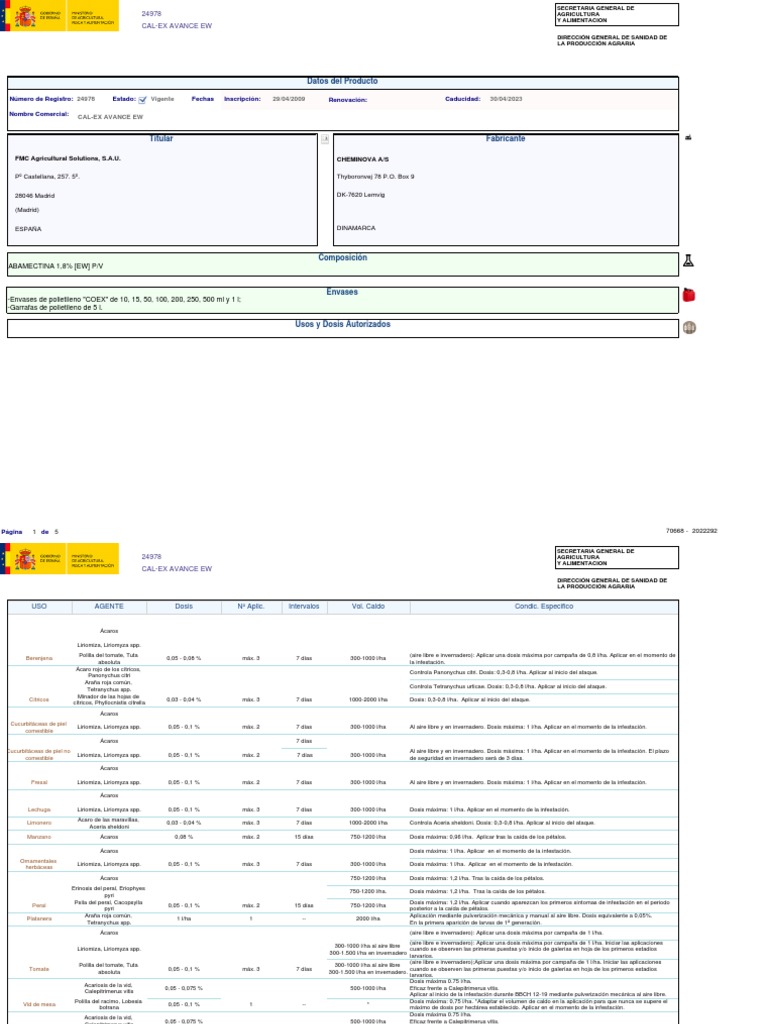Datos Del Producto: 24978 Cal-Ex Avance Ew | PDF | Agua