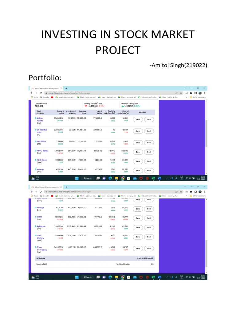 Investing in Stock Market Project | PDF | Investing | Stocks