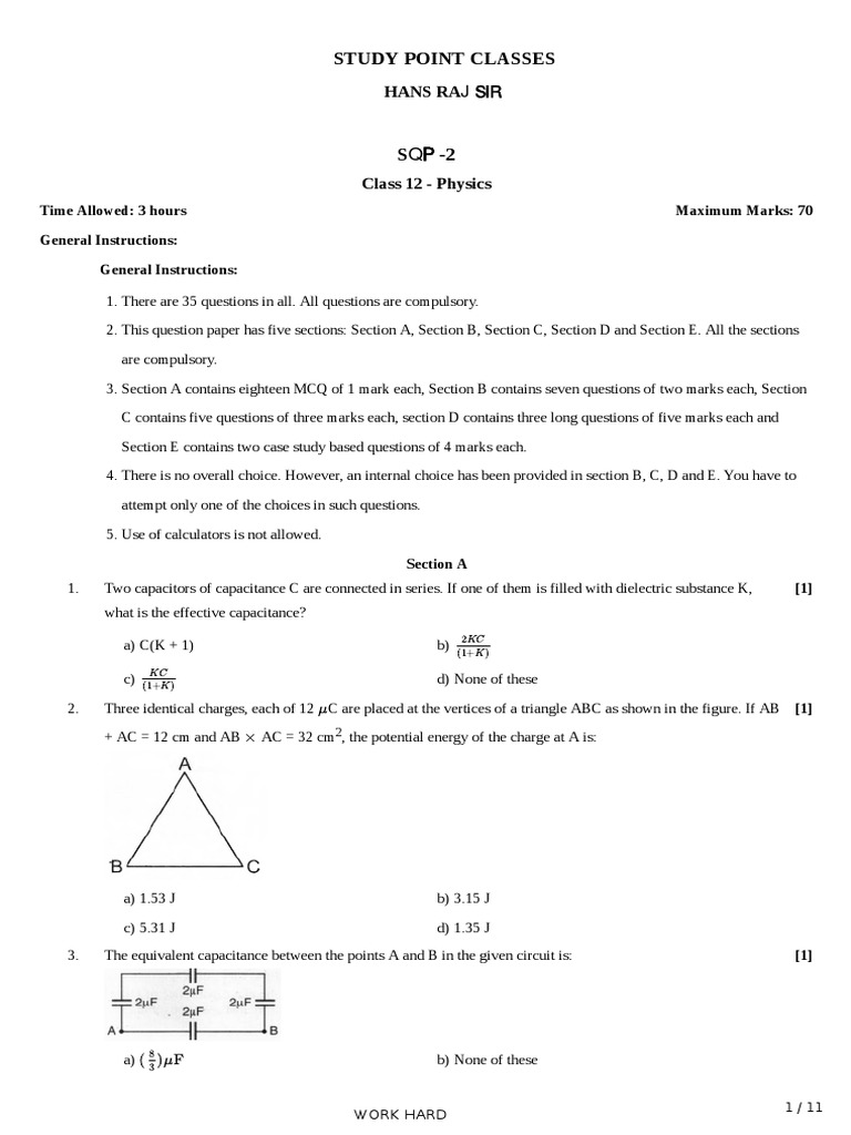 Physics SQP - 2 | PDF | Capacitor | Capacitance