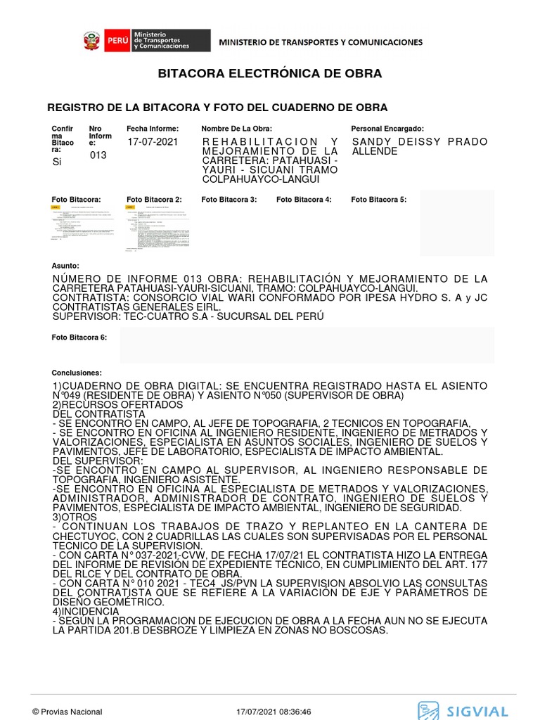 Bitacora Electrónica de Obra | PDF