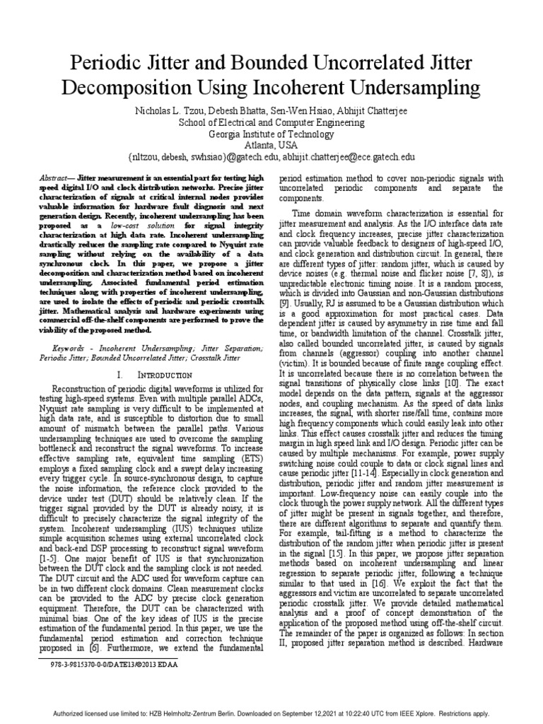 Periodic Jitter and Bounded Uncorrelated Jitter Decomposition Using Incoherent Undersampling | PDF