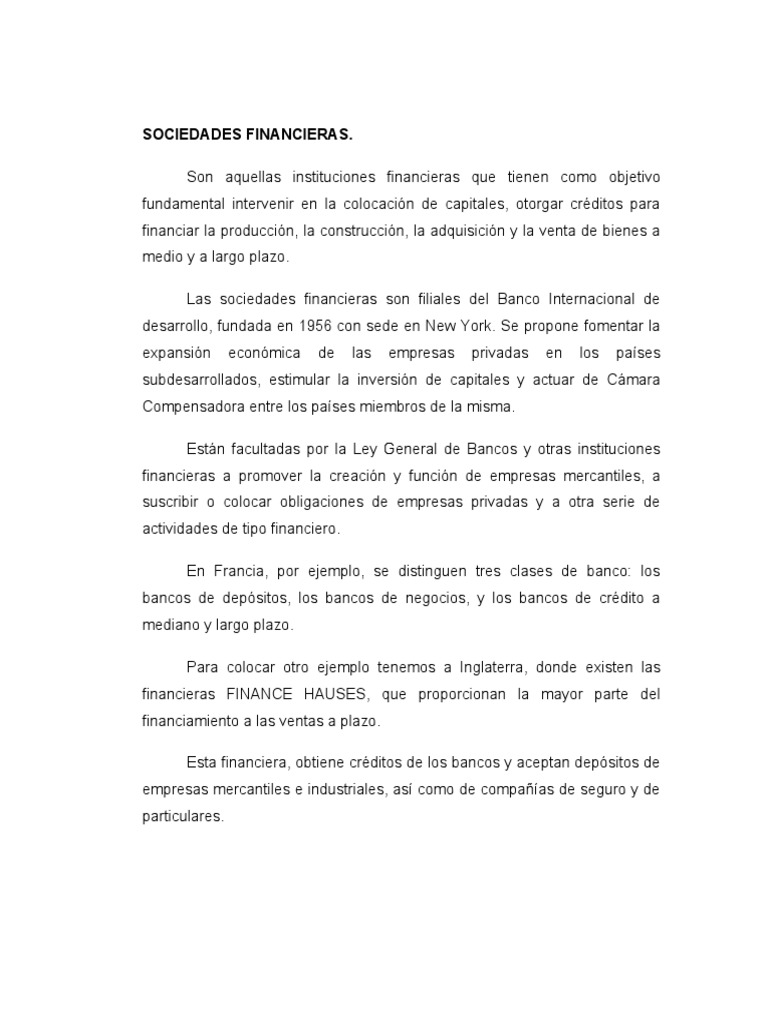 Sociedades Financieras | PDF | Bancos | Business