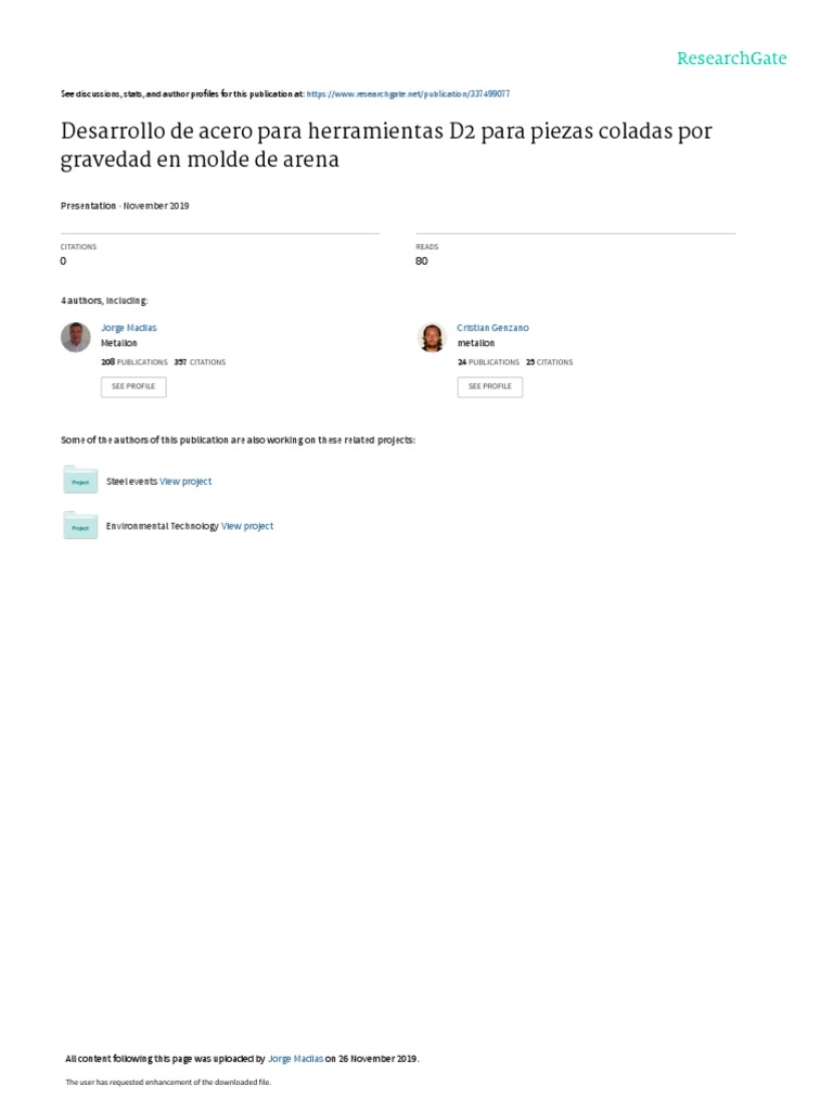 Desarrollo de Acero para Herramientas D2 para Piezas Coladas Por ...