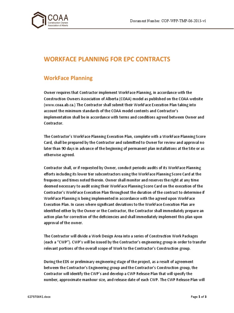 COP WFP TMP 06 2013 v1 EPC Contract Sample | PDF
