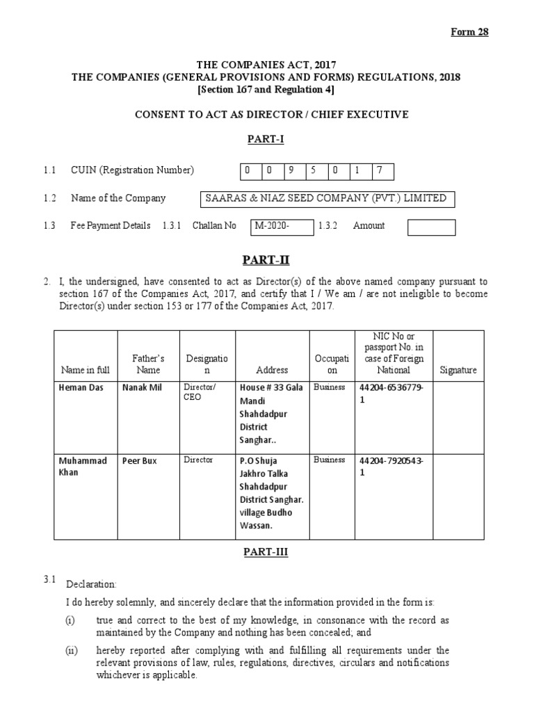 Saaras Form 28 | PDF