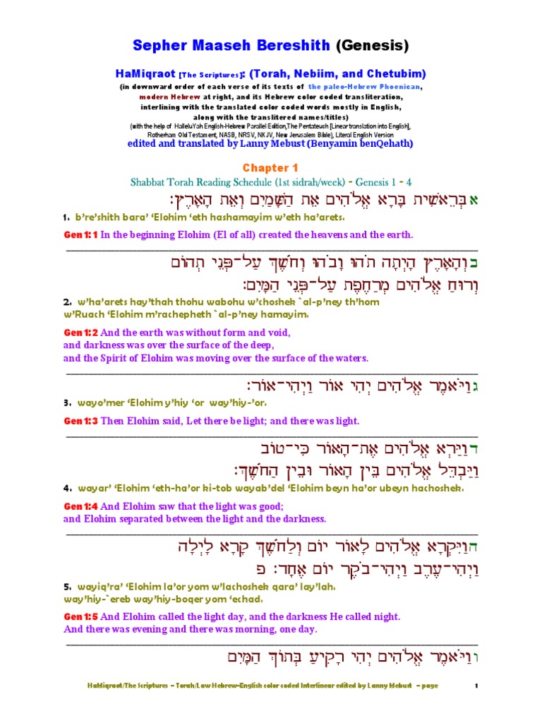 Final Complete Interlinear Genesis | Download Free PDF | Genesis Creation Narrative | Bible