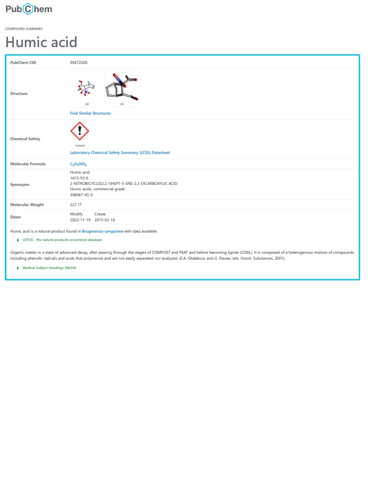 Humic Acid - C9H9NO6 - PubChem | PDF