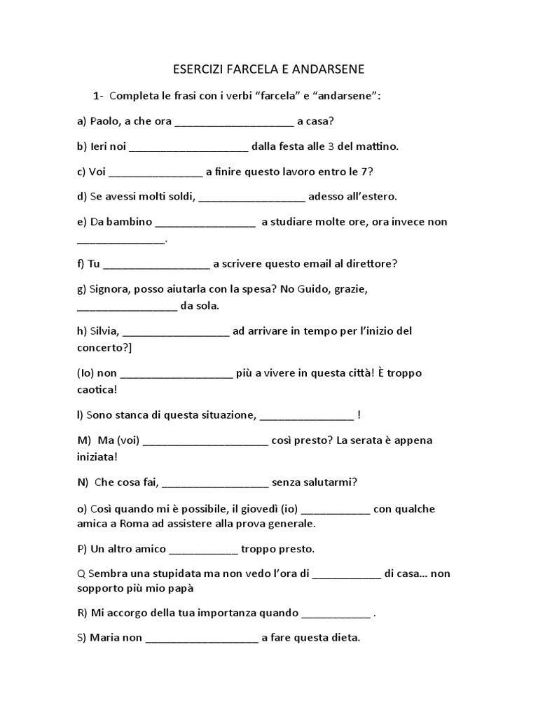 Esercizi Farcela e Andarsene | PDF