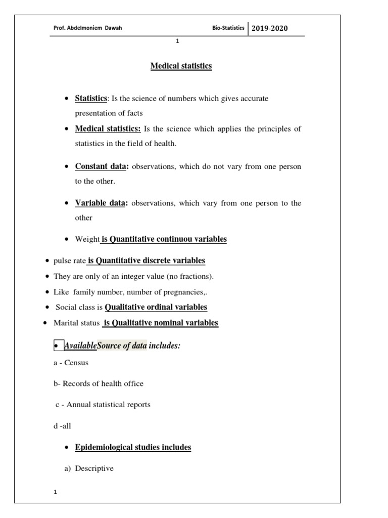 Bank Questions Medical Statistics | PDF | Sampling (Statistics ...
