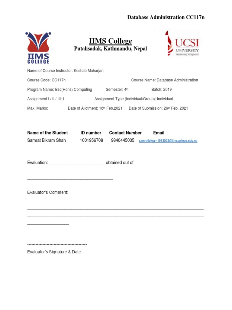 Assignment-1 Database Administration | PDF