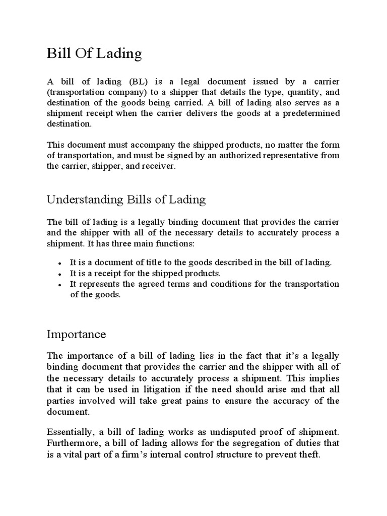 Bill of Lading | PDF | Bill Of Lading | Cargo