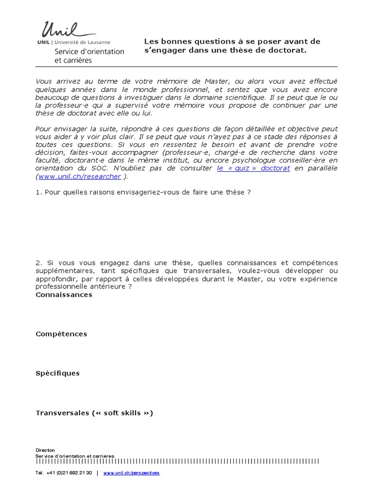 Questions avant une thèse de doctorat | PDF | Doctorat