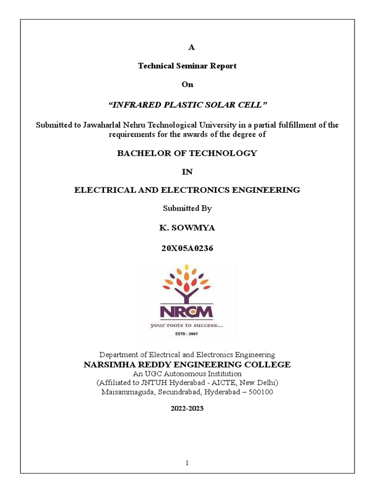 Infrared Plastic Solar Cell Report | PDF