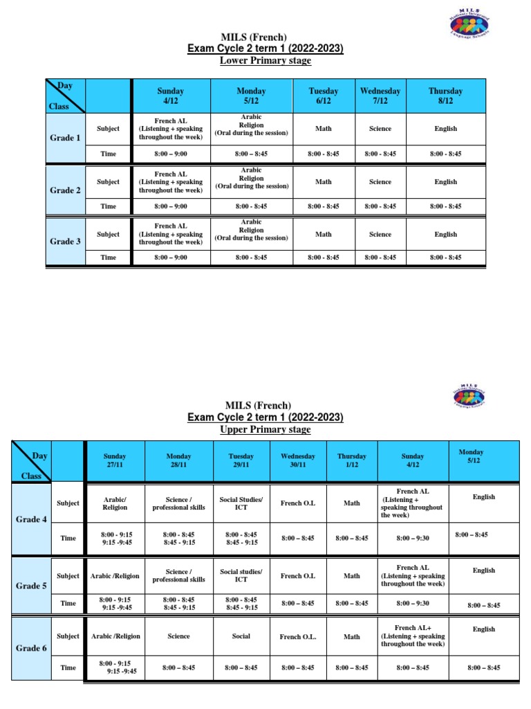 Final Exam Schedule Cycle 2 (2022-2023) French School | PDF ...