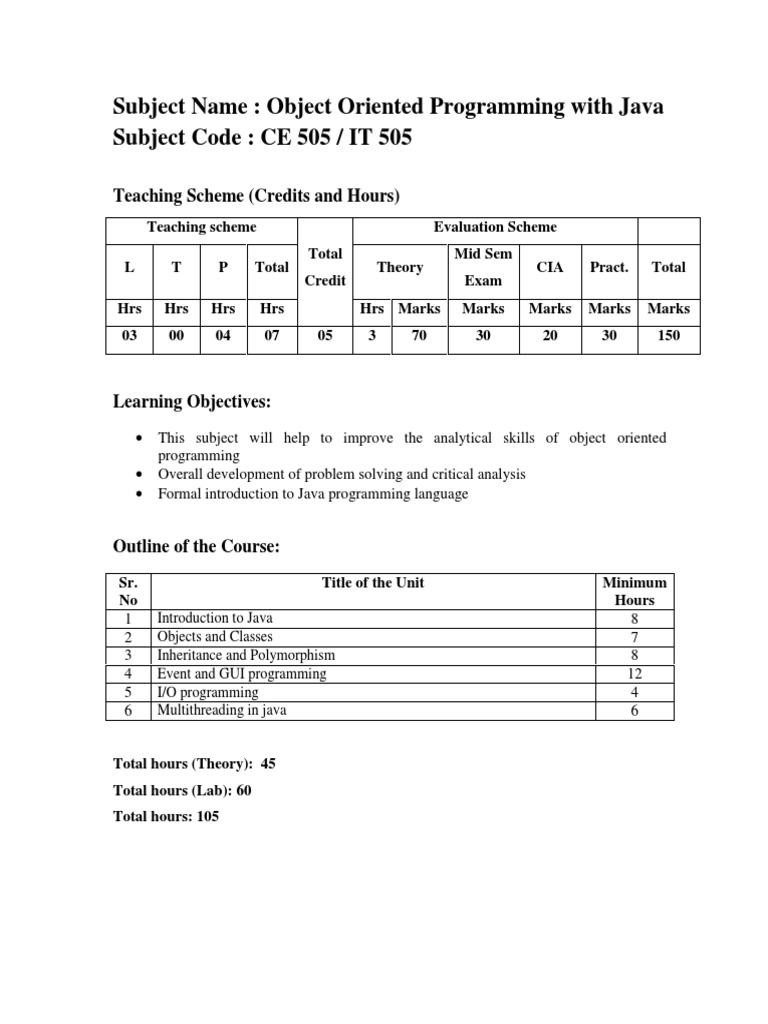 CE505 - Object Oriented Programming With JAVA | PDF | Java (Programming Language) | Class ...